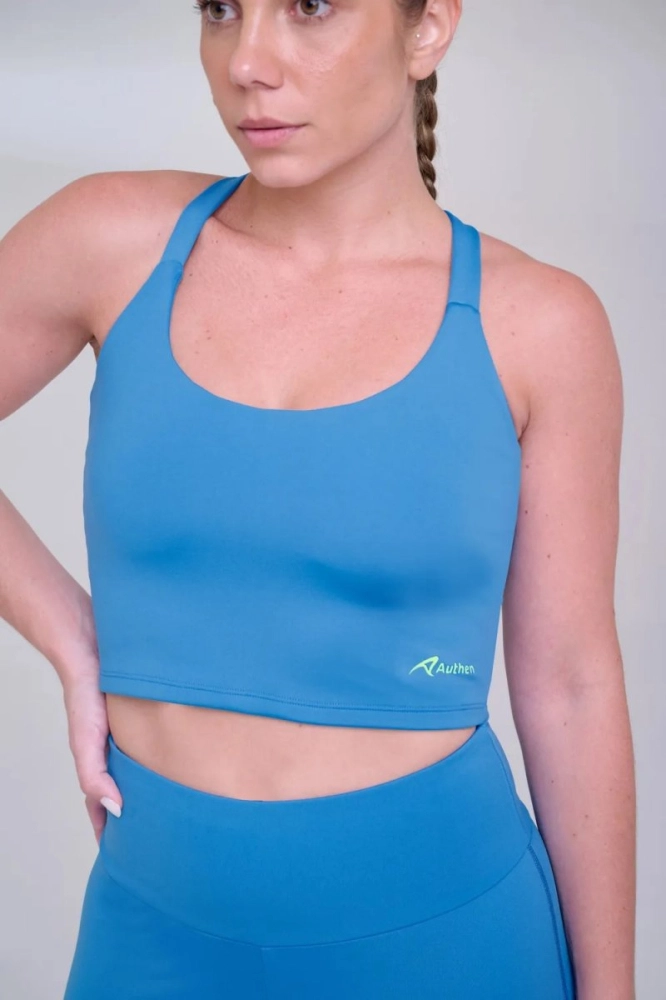 Top Authen Essential Run Cropped Lenghty - feminino - azul | Kenpo Sports